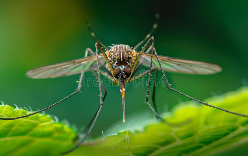 A Close Frontal View of a Green Mosquito, Showcasing Its Compound Eyes ...