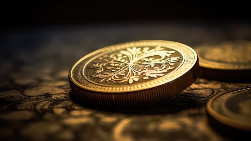 Close gold token stock illustration. Illustration of engravings - 374967830