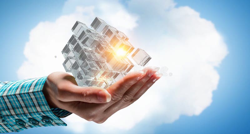 Cube Figure in Palm. Mixed Media Stock Photo - Image of hand ...