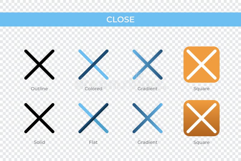 Close Icon in Different Style. Close Vector Icons Designed in Outline ...