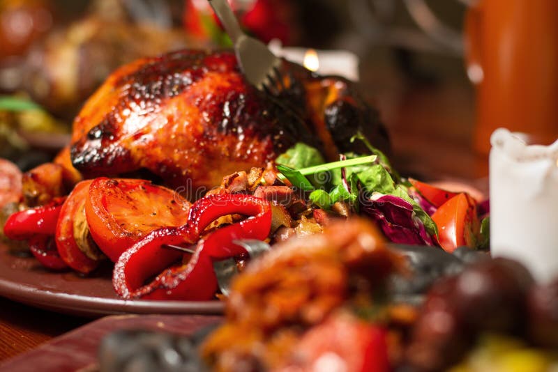 Close Image of Chicken in Medieval Style on Table Stock Photo - Image ...