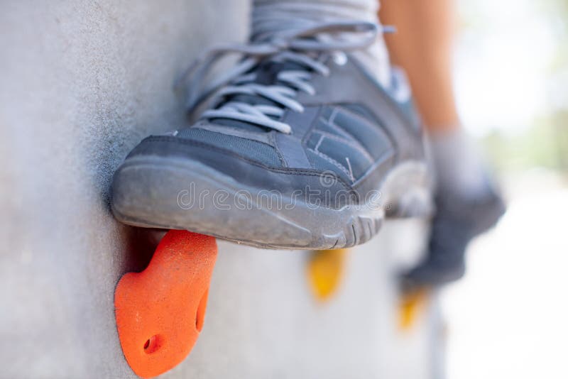 Close Image Feet on Climbing Wall Stock Image - Image of hobby, boulder ...