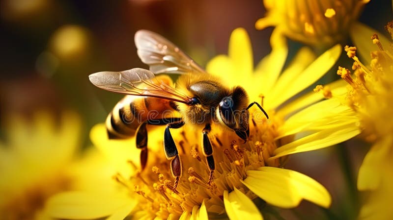 A Close Image of a Honey Bee on a Flower Stock Photo - Image of macro ...