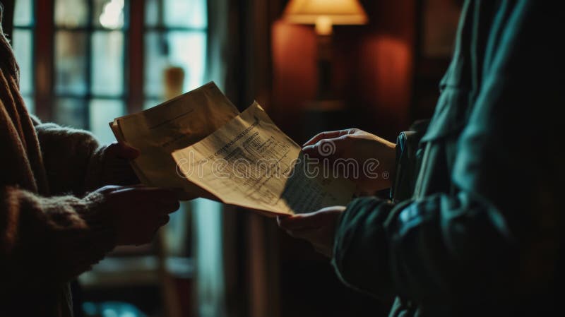 Two Hands Exchanging Important Documents in a Cozy Warm Room. the Mood ...