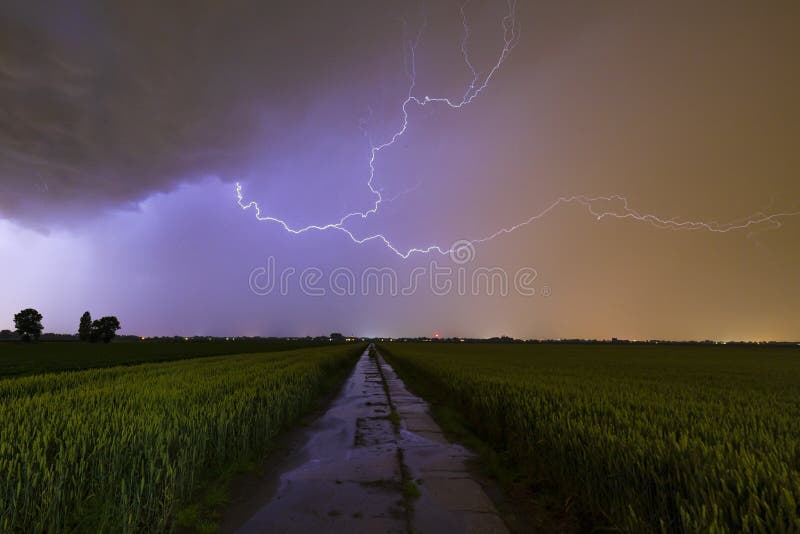 Close Lighting Strike in Farmland Stock Photo - Image of phenomena ...