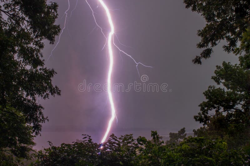 Close Lightning Bolt Striking Down Stock Photo - Image of daytime ...