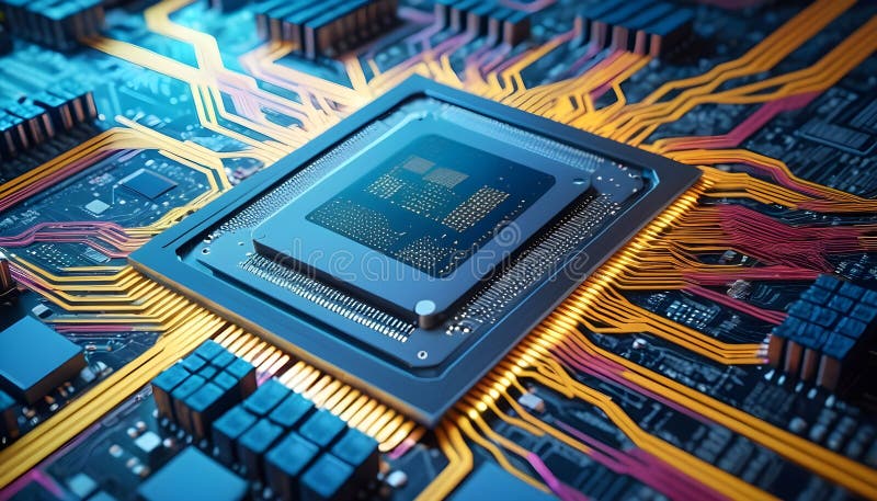 A Close Look at a Computer Cpu. Stock Illustration - Illustration of ...