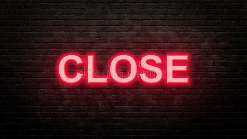 Close Neon Sign Emblem in Neon Style on Brick Wall Background Stock ...