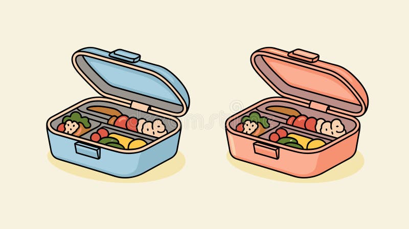 Close and Open Lunchbox for School or Office Dinner. Cartoon Vector ...