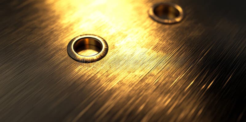 From a Close Perspective, a Brushed Metal Surface Gleams, with Two ...