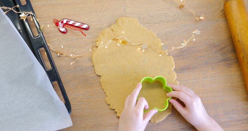 Close Photo of Girl Making Ginger Bread Cookies Forms and Preparing for ...