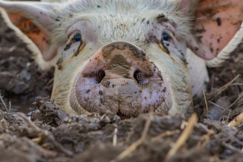 Close of a Pigs Eyes Peeking through Mud Stock Image - Image of farm ...