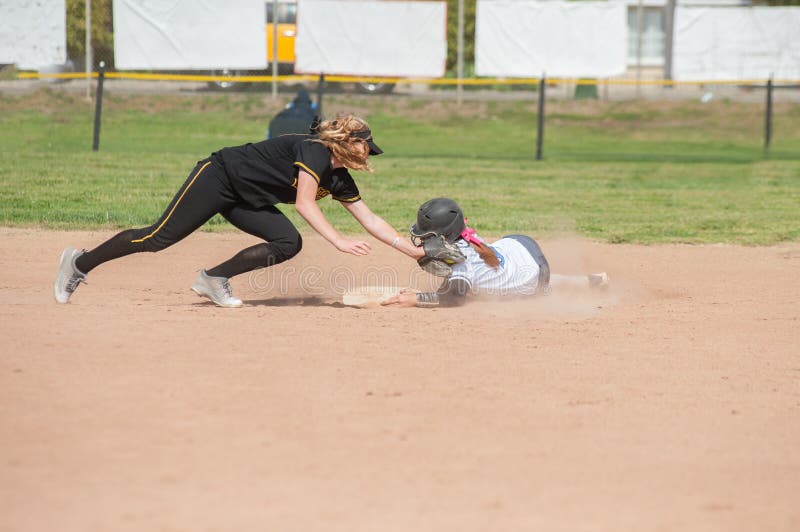 Close play at second base stock photo. Image of safe - 70703834