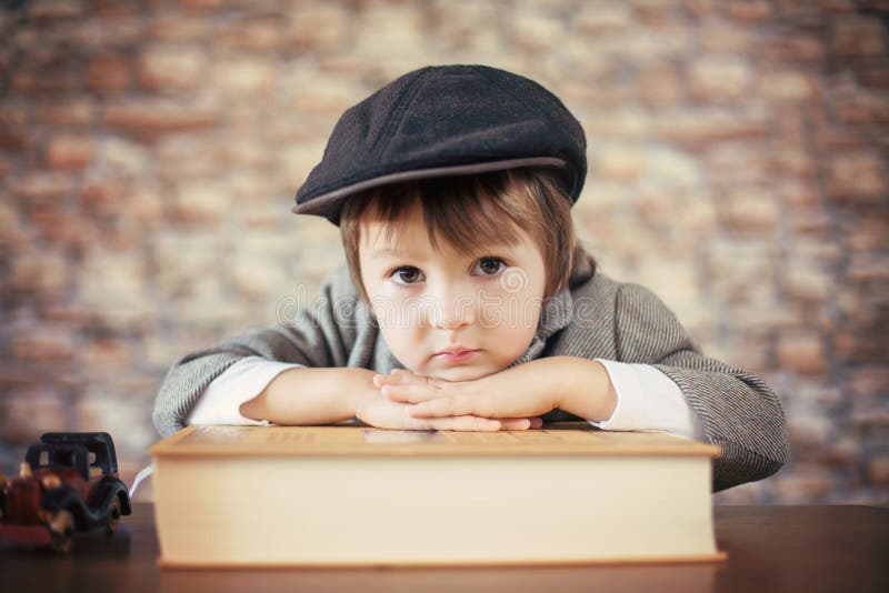 Close Portrait of Boy with Big Book Stock Photo - Image of reading ...