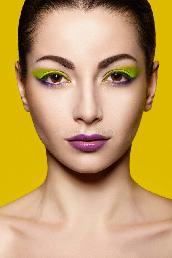 Close Portrait with Bright Makeup Stock Image - Image of professional ...