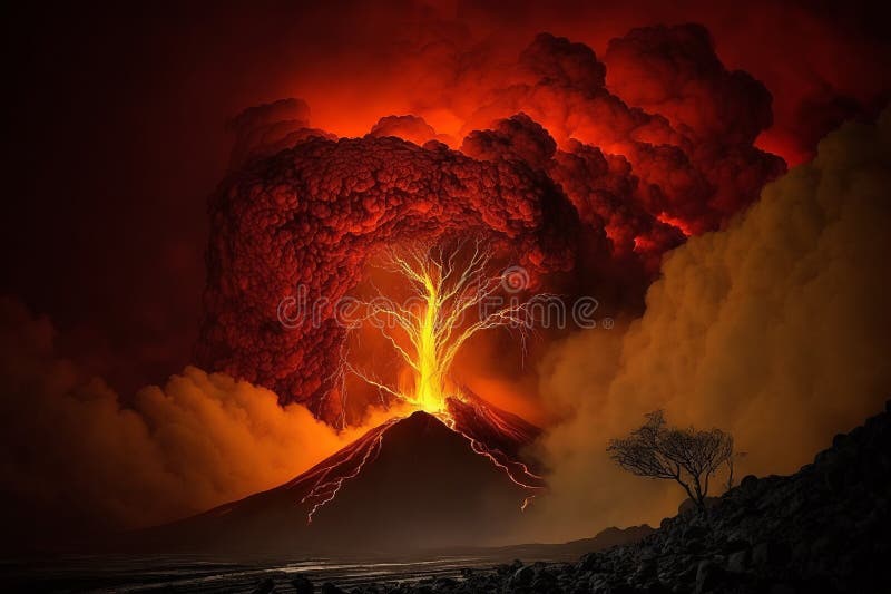 Close Range Long Exposure of Volcano Eruption. Generative AI Stock ...