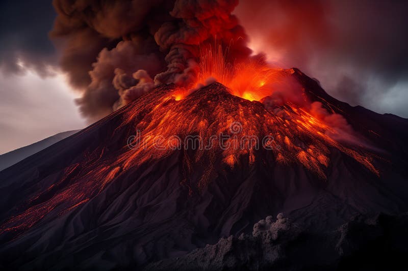 Close Range Long Exposure of Volcano Eruption. Generative AI Stock ...