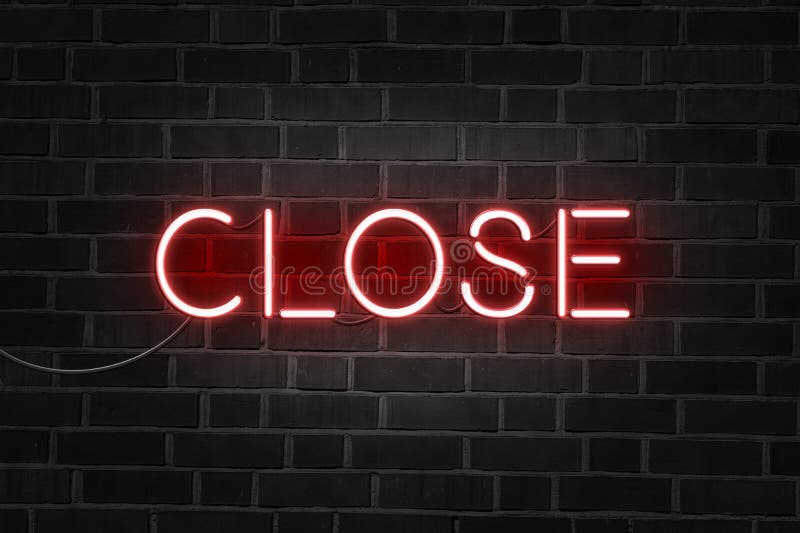 CLOSE Red Neon Sign on Brick Wall Stock Illustration - Illustration of ...