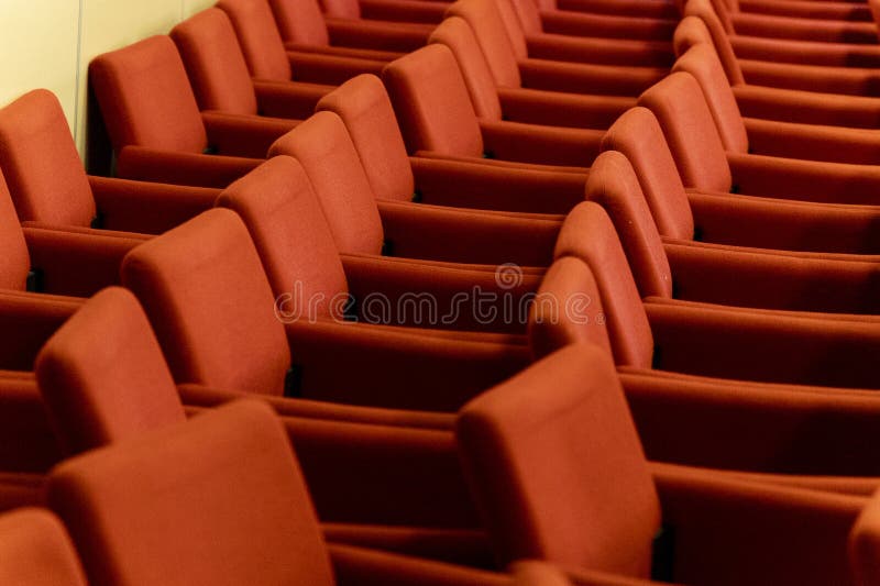 Close Rows of Red Armchairs Stock Photo - Image of close, audience ...