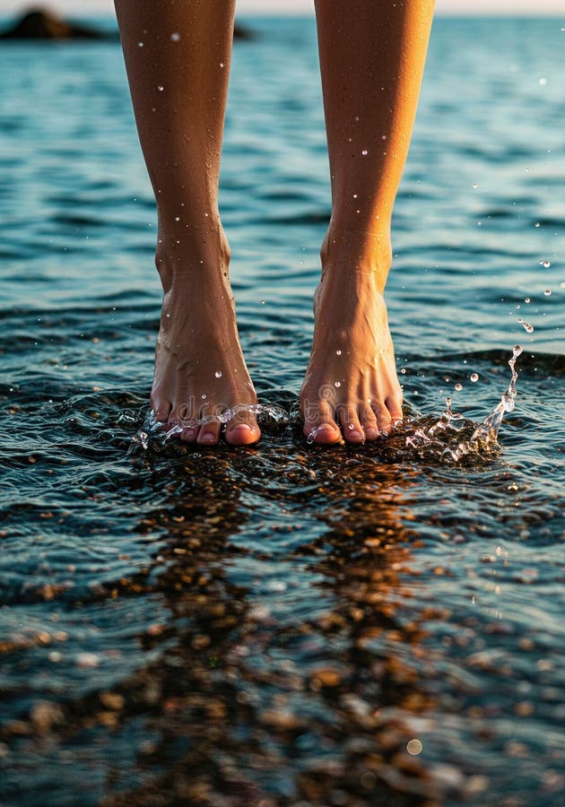 Bare Feet Touching Clear Turquoise Water in Summer Vacation Setting ...