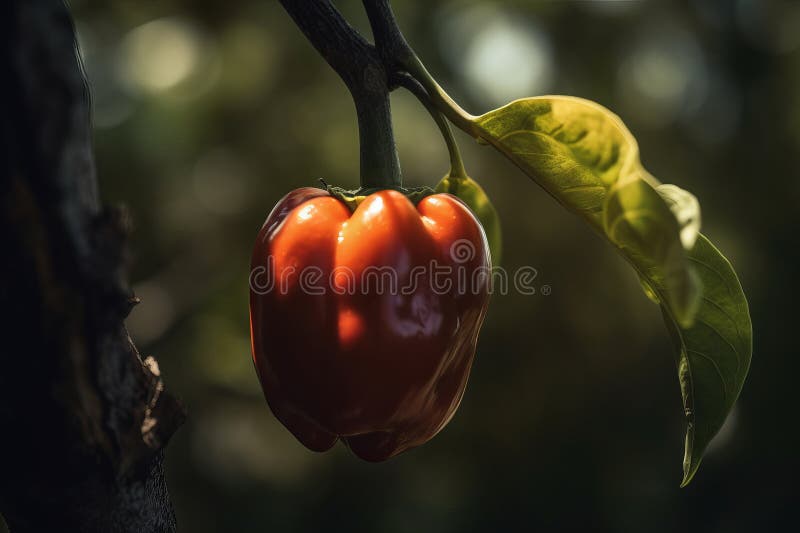 A Close Shot of a Capsicum on a Tree Ai Generative Illustration Stock ...
