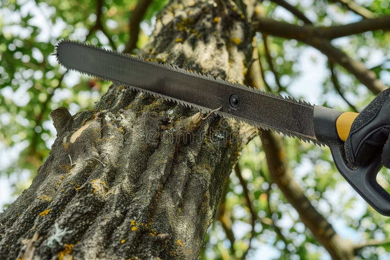 Close Shot of a Hand Saw Pruner Being Used on a Large Tree Limb Stock ...