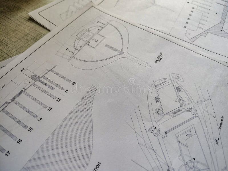 Naval Modeling Plan Sheets on Surface Stock Photo - Image of project ...