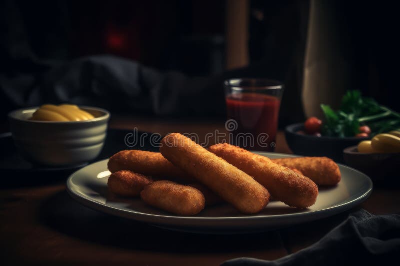 A Close Shot of Mozzarella Cheese Sticks in a Dish Stock Illustration ...