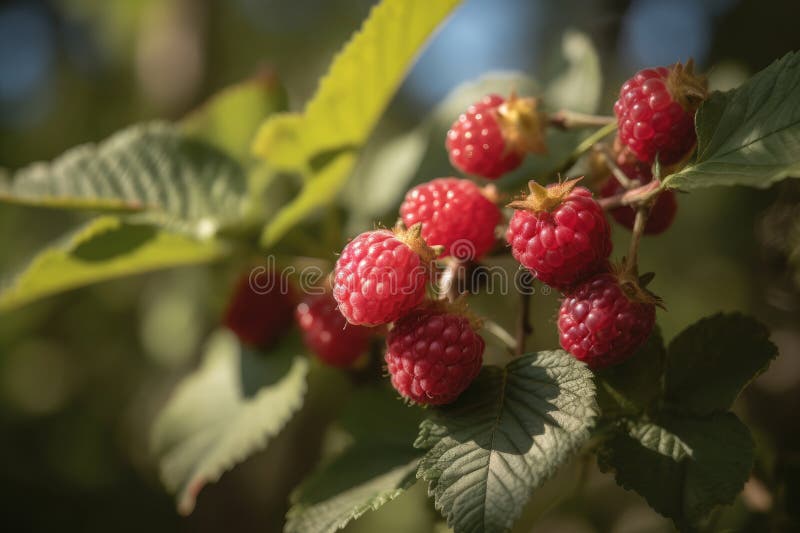 A Close Shot of a Red Raspberry Tree Ai Generative Illustration Stock ...