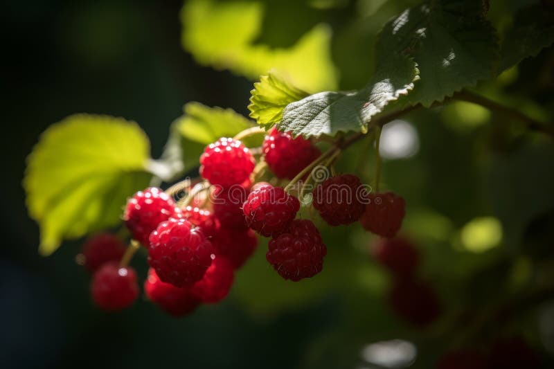 A Close Shot of a Red Raspberry Tree Ai Generative Illustration Stock ...
