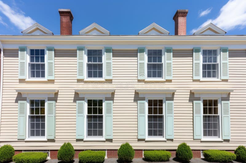 Close Shot of the Symmetrically Aligned Windows of a Colonial House ...