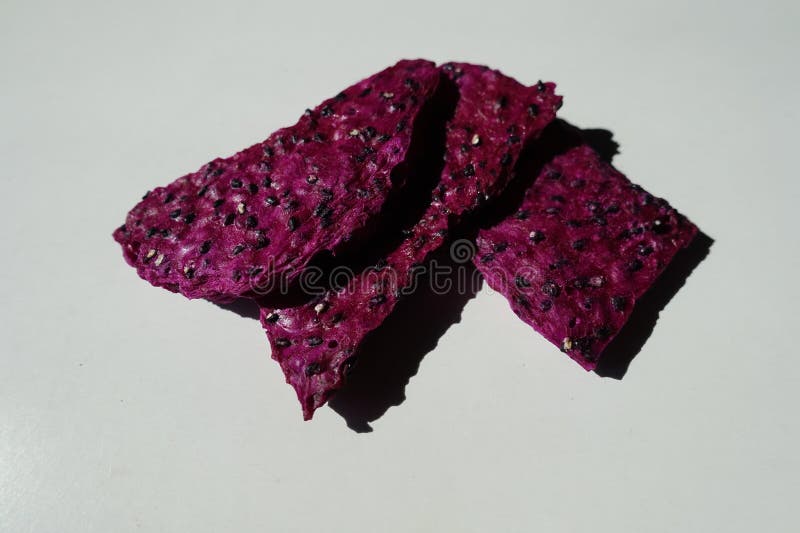 Close Shot of Three Purple Dried Dragon Fruit Chips Stock Image - Image ...