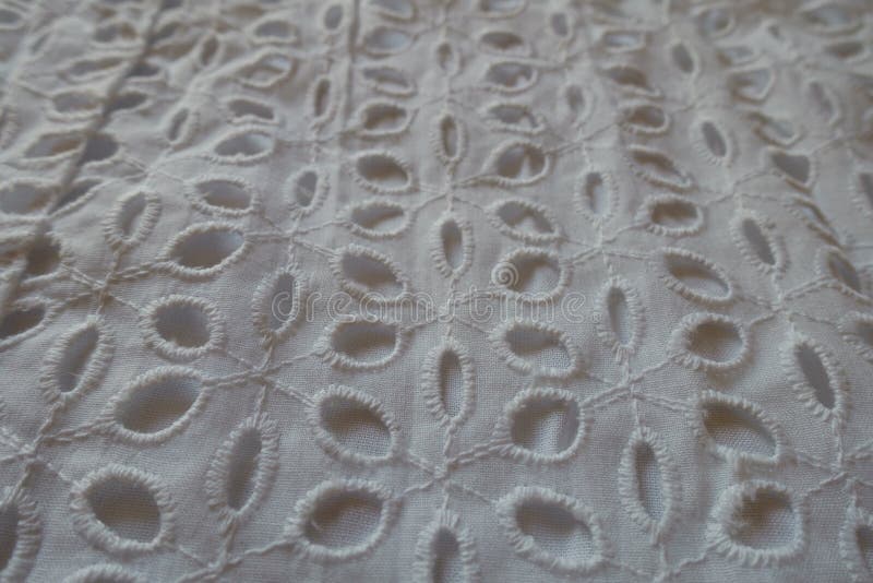 Close Shot of White Eyelet Embroidery Cotton Fabric Stock Photo - Image ...