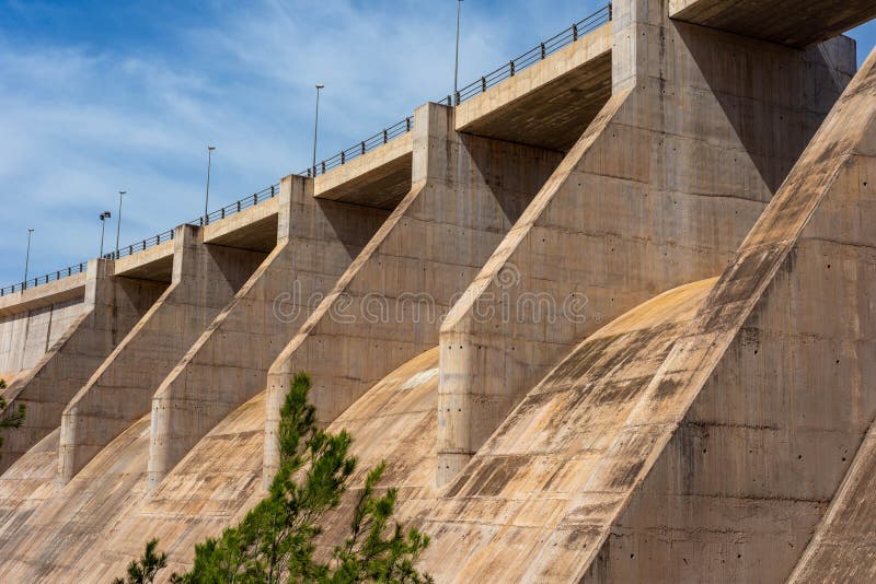 Close Side Bottom View of a Dry Concrete River Dam from Below Stock ...