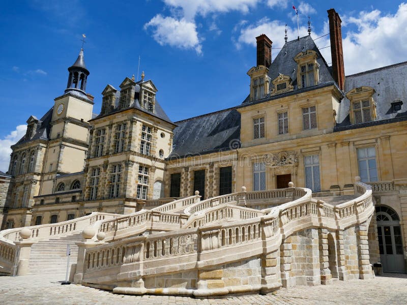The Double Staircase in Front of the Facade of the Fontainebleau Castle ...