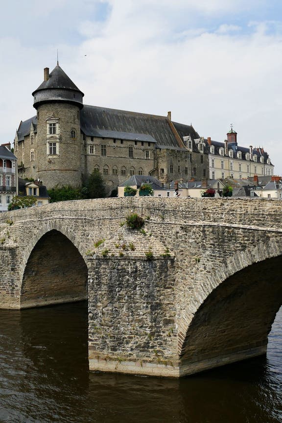 The Old Bridge of Laval in Front of the Old Castle Stock Photo - Image ...