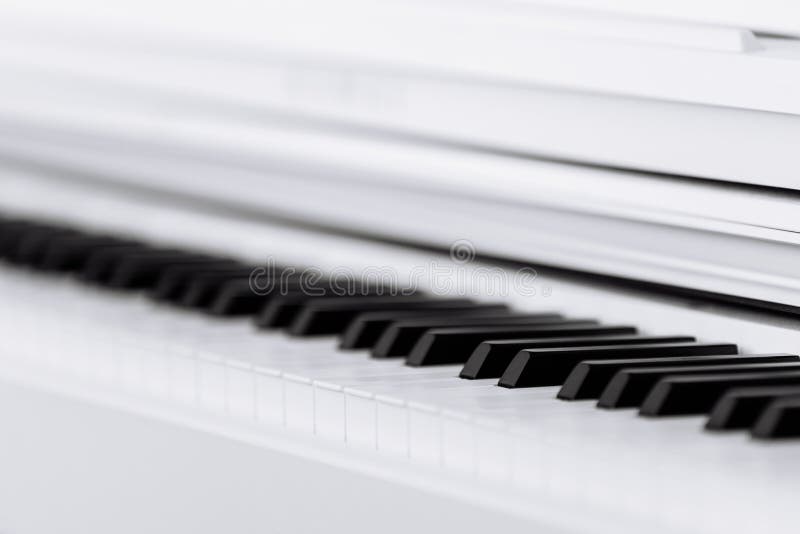 Close Side View of Shiny Black and White Piano Keys with the Reflection ...