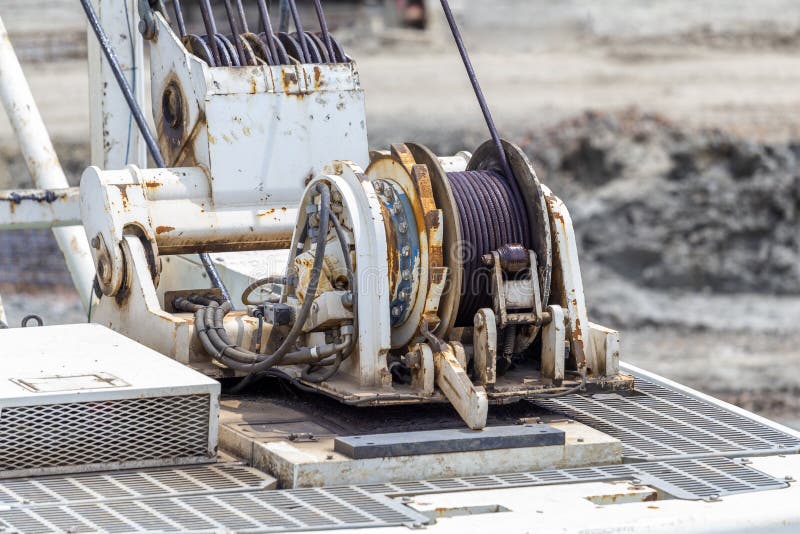 Close of Special Machine with Metal Cable Crane Winch Stock Image ...