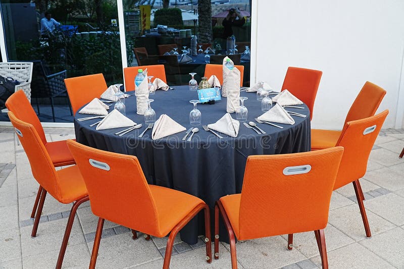 Close Top-view Shot of Iftar Buffet Table Setting, with Round Table and ...