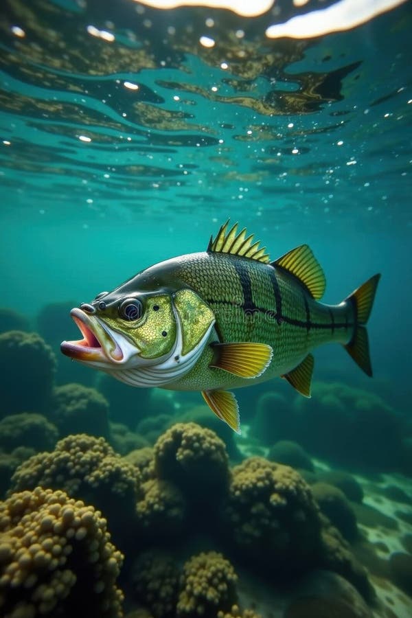 Close Underwater View, Many Largemouth Bass in Shallows, Environment ...
