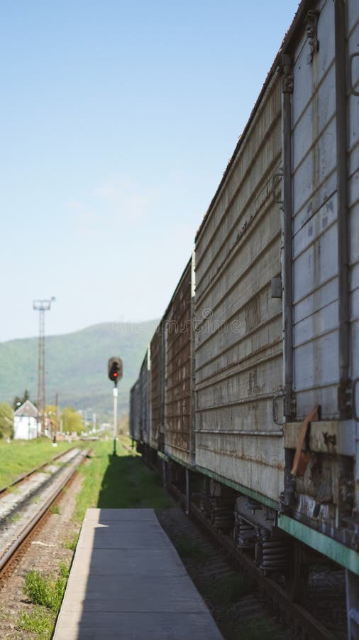 Close Up of Abandoned Freight Train on an Old Railway Station Platform ...