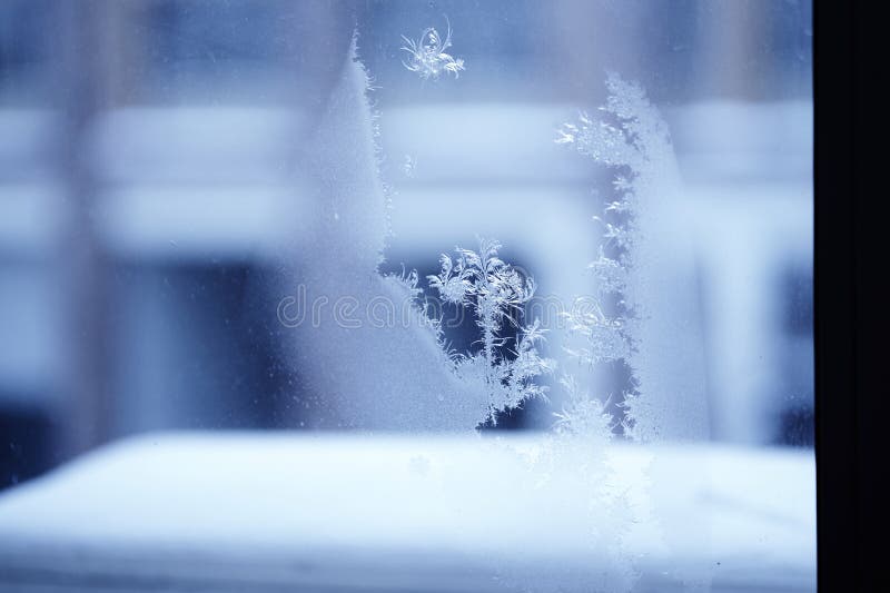 Close Up of an Abstract Blurred Freezing Patterns on the Window, Glass ...