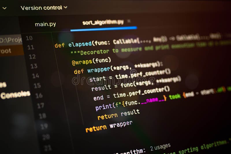 Close-up of Abstract Programming Code Displaying a Function Wrapper and Execution Timer Logic ...
