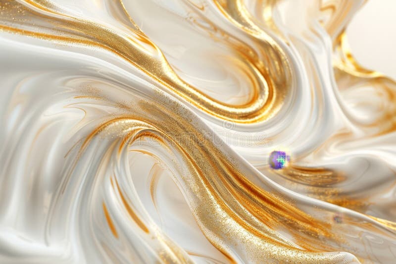 A Close-up of Abstract Swirls of Gold and White, Creating a Mesmerizing ...