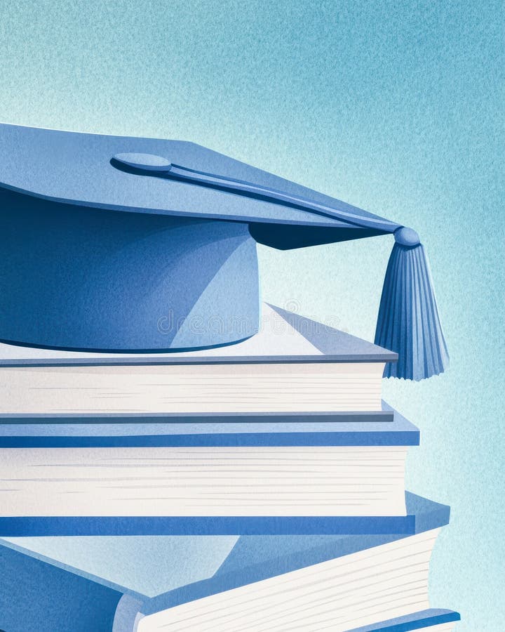 Close-up of Academic Cap Resting on Stacked Books Symbolizing Education ...