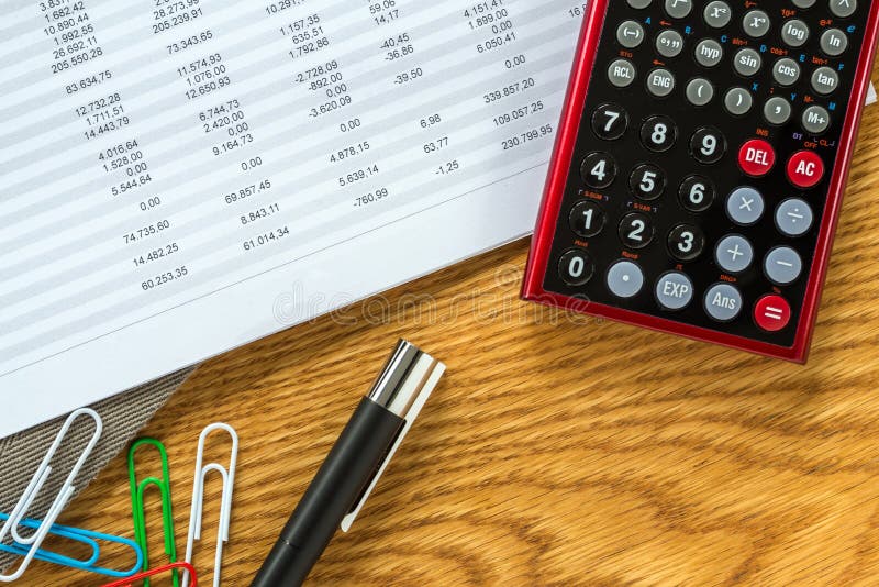 Template of Financial Accounting Desk with Calculator and Statistics ...