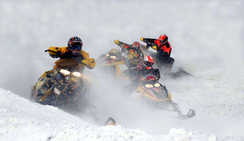 Snowmobile action shot stock photo. Image of snow, trails - 1342242
