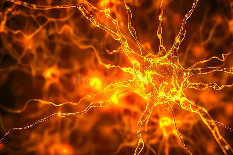 Close-up of Active Neurons in the Brain, Illustrating Synaptic Activity ...