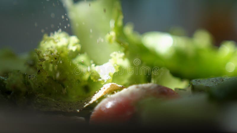 Close Up of Adding Black Powder Pepper in Vegetable Salad. Stock Image ...