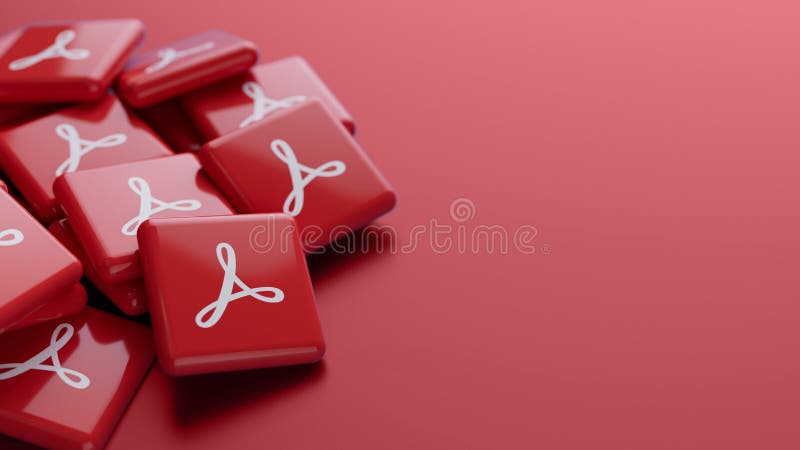 Close-up of the Adobe Acrobat Logo on a Pile on Red Background with ...